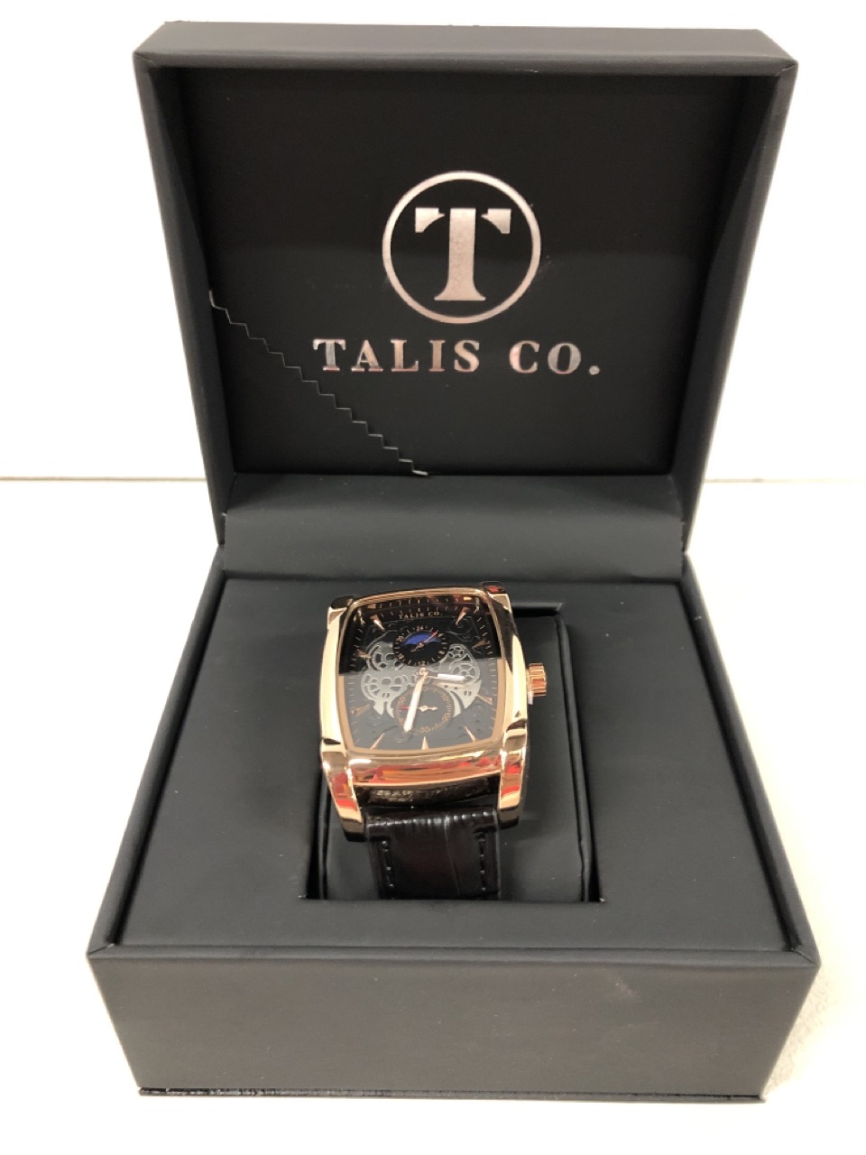 John Pye Auctions - TALIS CO GOLD FACED WATCH WITH BLACK LEATHER STRAP