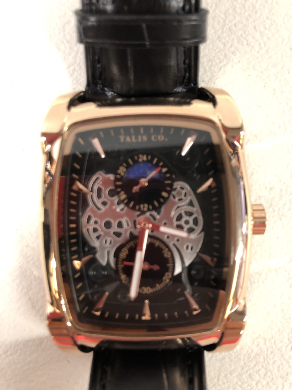 John Pye Auctions - TALIS CO GOLD FACED WATCH WITH BLACK LEATHER STRAP