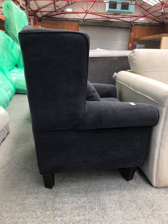 John Pye Auctions - DENTON GRACE CHENILLE FABRIC WING CHAIR IN BLACK ...