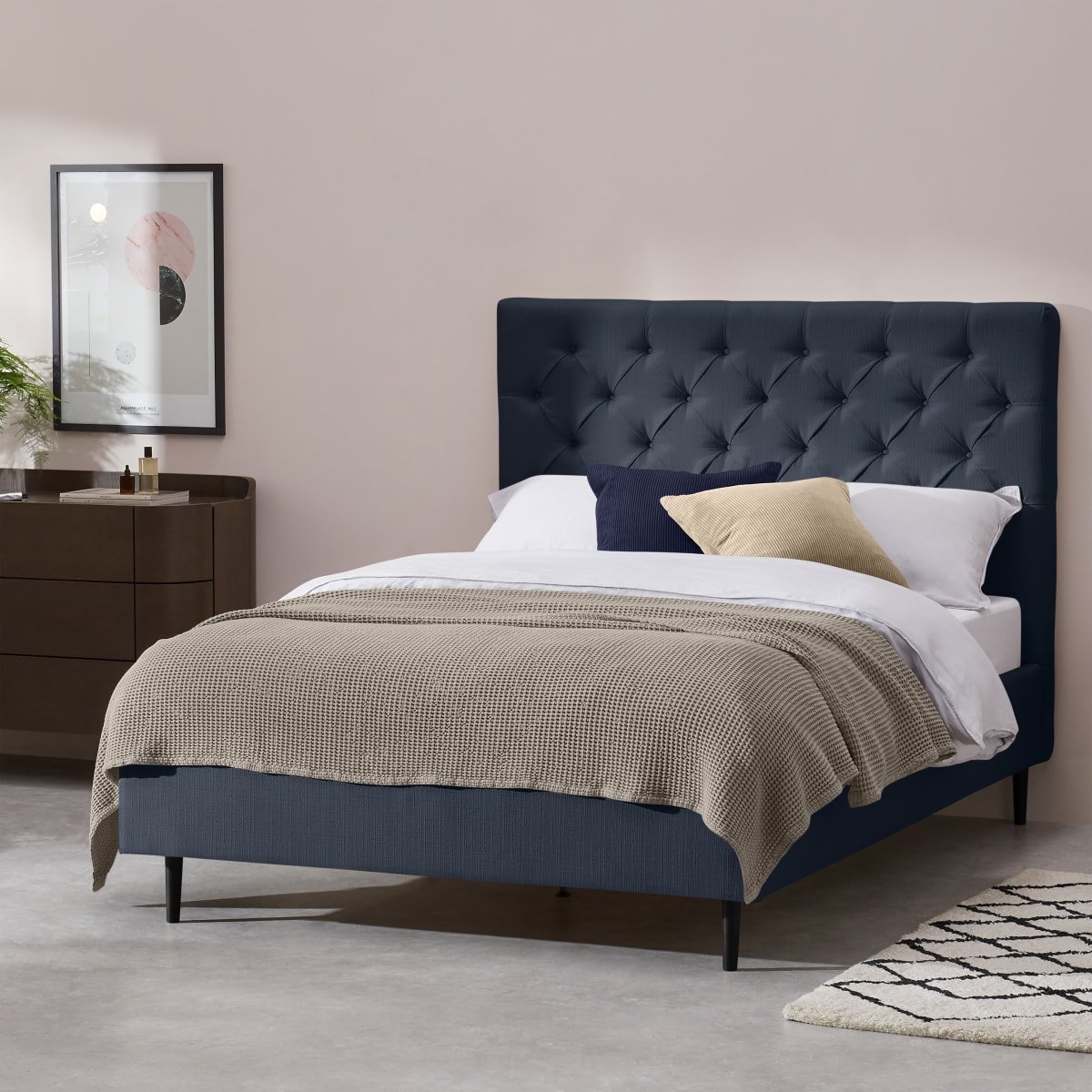 John Pye Auctions - Skye King Size Bed, Dark Blue Weave & Black Legs ...