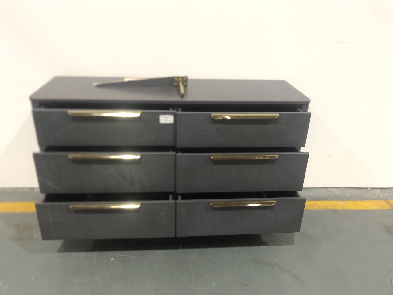 John Pye Auctions - 6 DRAW CHEST OF DRAWERS IN DARK GREY AND GOLD