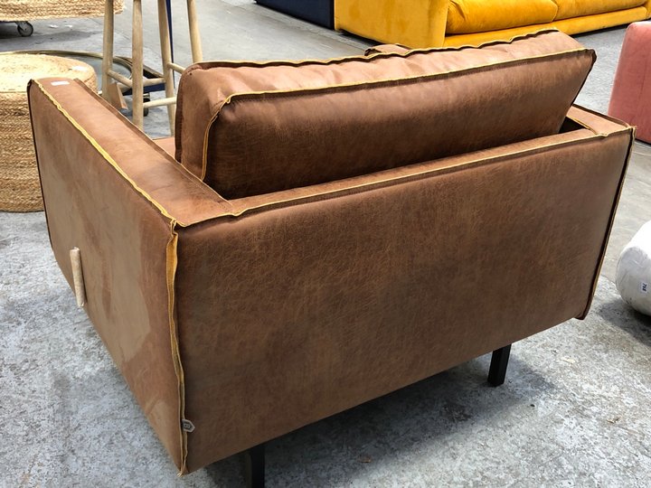 John Pye Auctions - LOUNGE CHAIR IN TAN LEATHER AND DARK OAK LEGS ...