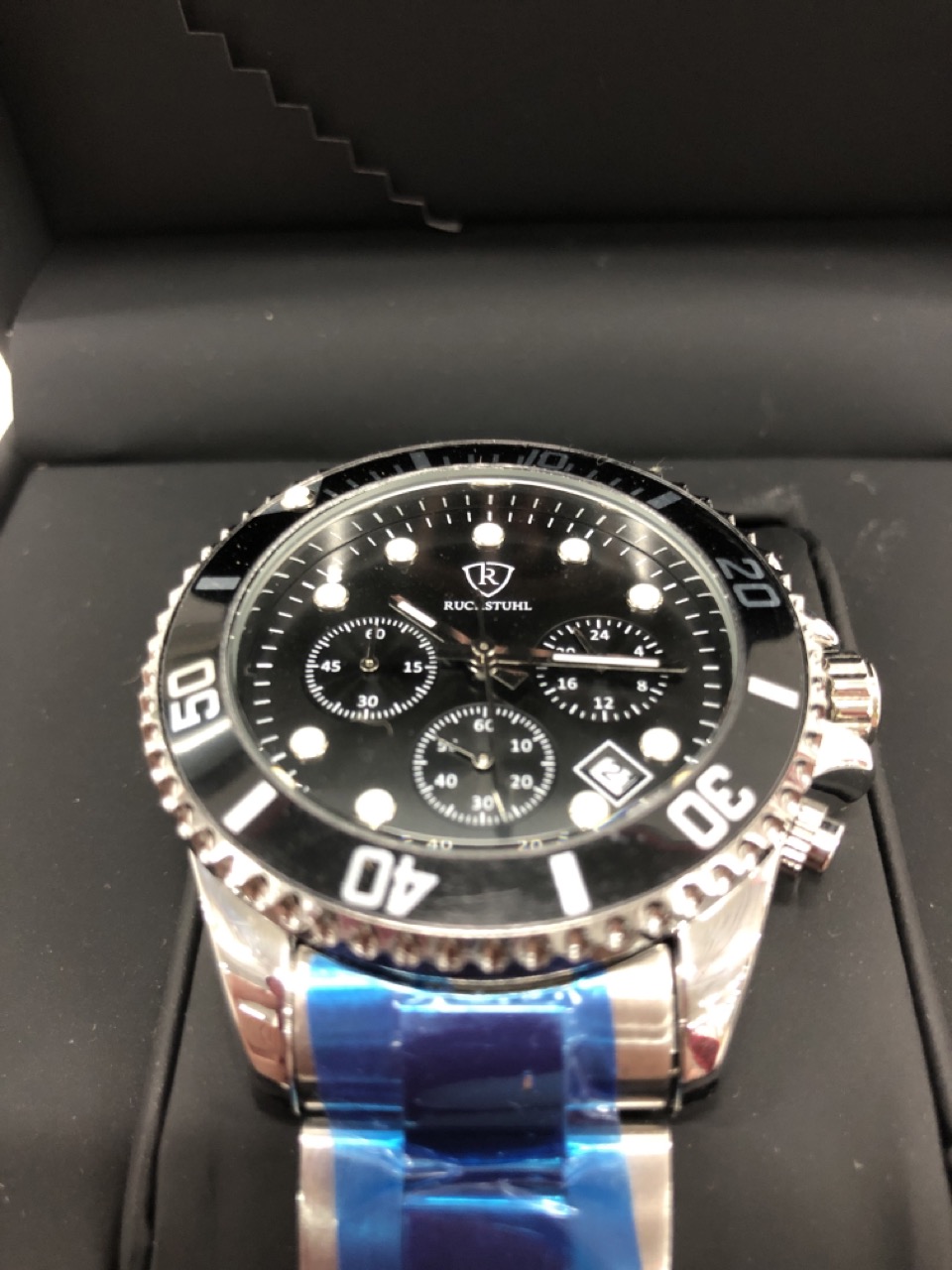 John Pye Auctions - RUCKSTUHL WATCH WITH BLACK FACE, SILVER DIAL, BLACK ...
