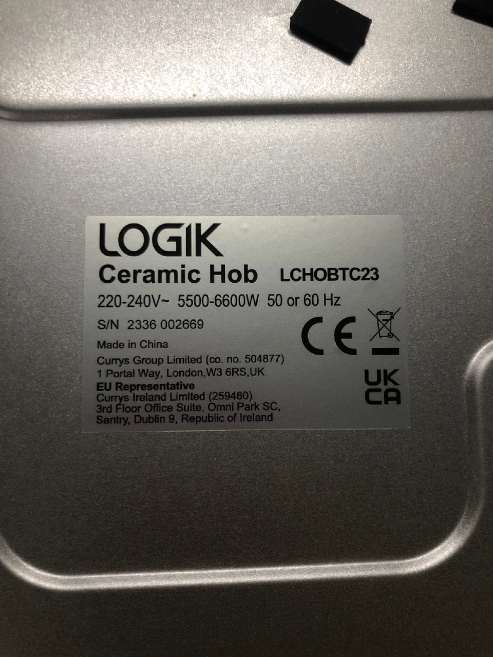 John Pye Auctions - LOGIK ELECTRIC CERAMIC HOB MODEL: LCHOBTC23
