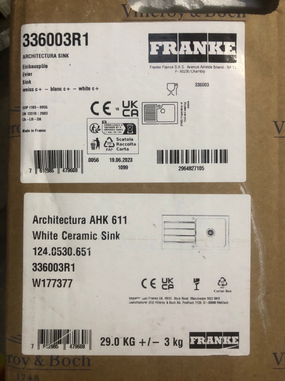 John Pye Auctions - FRANKE ARCHITECTURA SINK - COLLECTION ONLY ...