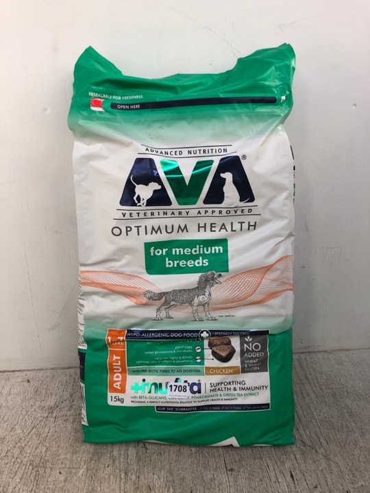 John Pye Auctions - AVA VETERINARY APPROVED 15KG OPTIMUM HEALTH DRY DOG ...