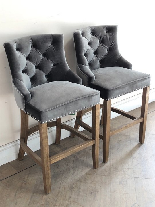 John Pye Auctions - 2 X CUBA GREY BAR STOOLS WITH WOODEN LEGS: LOCATION ...