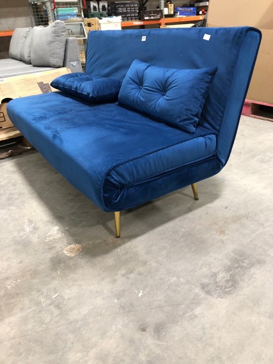 John Pye Auctions - (COLLECTION ONLY) ROYAL BLUE VELVET FUTON WITH GOLD ...
