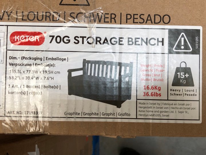 John Pye Auctions - KETER 70G STORAGE BENCH IN BLACK - RRP £130 ...