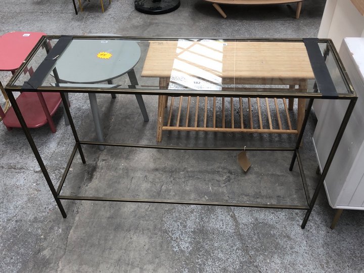 John Pye Auctions - JOHN LEWIS & PARTNERS OUTLINE CONSOLE TABLE IN ANTIQUE BRASS & GLASS ...