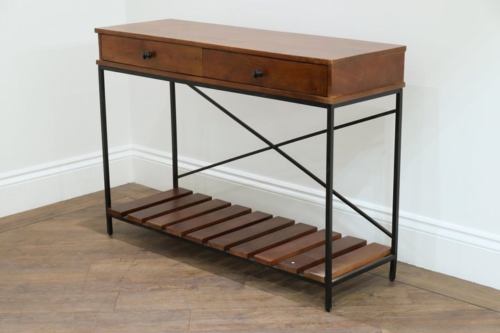 John Pye Auctions - GENIEMODE 2 DRAWER CONSOLE TABLE WITH SLATTED STYLE ...