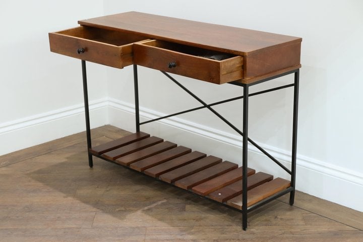 John Pye Auctions - GENIEMODE 2 DRAWER CONSOLE TABLE WITH SLATTED STYLE ...