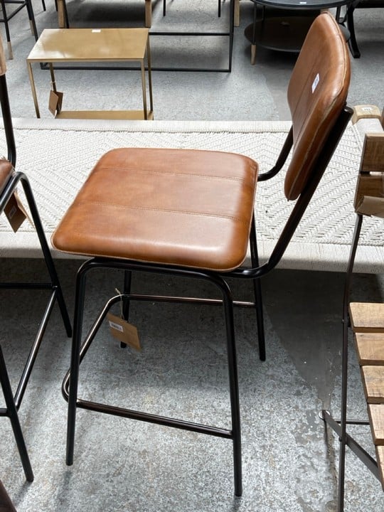 John Pye Auctions - NKUKU UKARI LEATHER BAR STOOL IN TAN AND BLACK IRON ...
