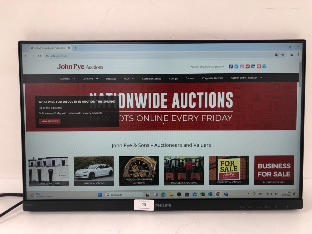 John Pye Auctions - PHILIPS MONITORS - MONITOR 243V7QDSB/00- 24", FHD ...