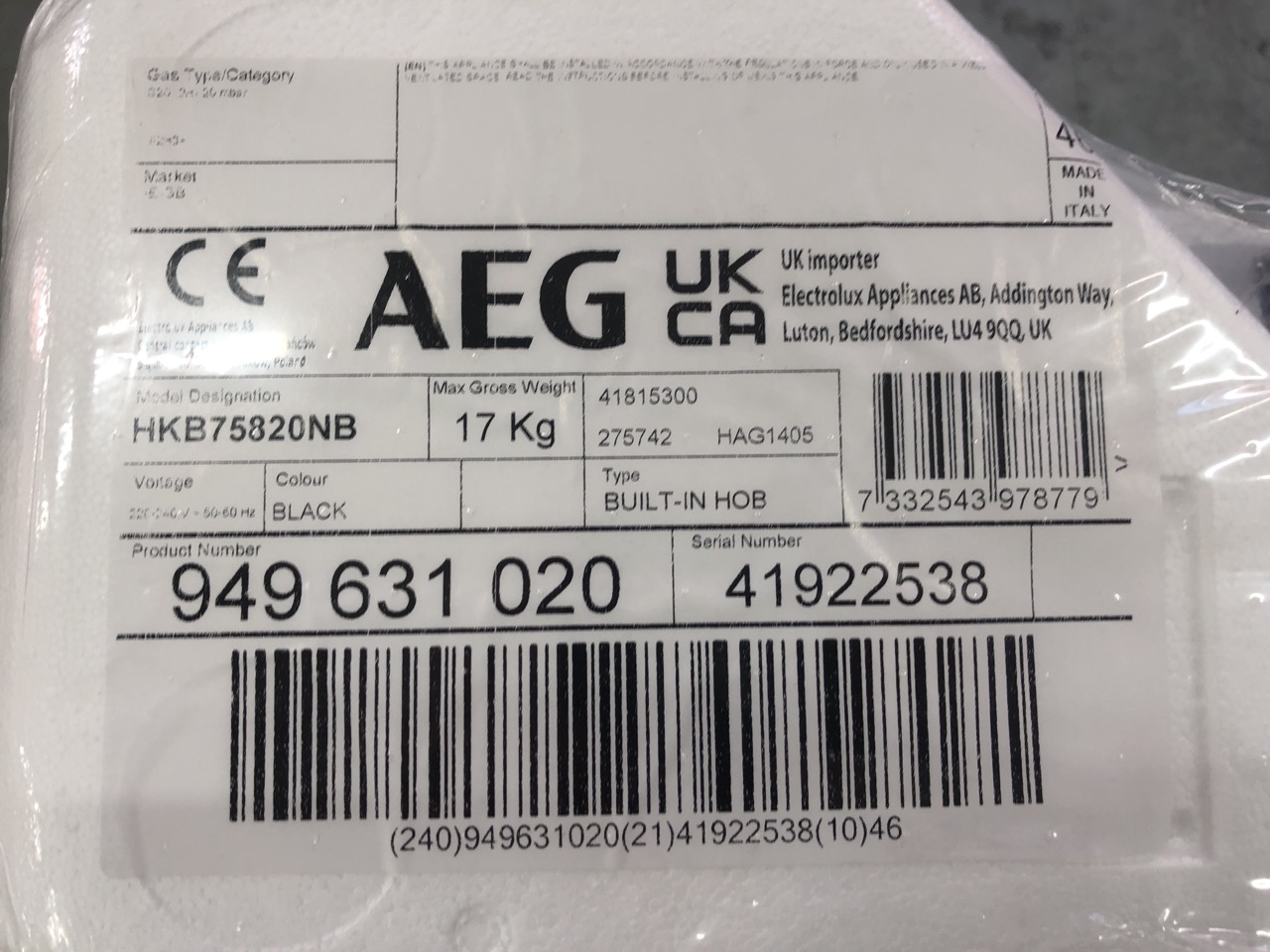 John Pye Auctions - AEG 75CM GAS ON GLASS HOB MODEL: HKB75820NB