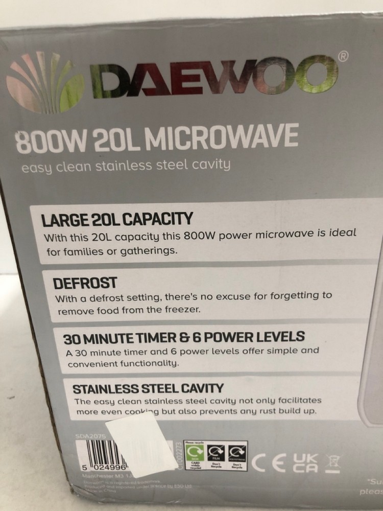 John Pye Auctions - DAEWOO 800W 20L MICROWAVE IN WHITE MODEL NO ...