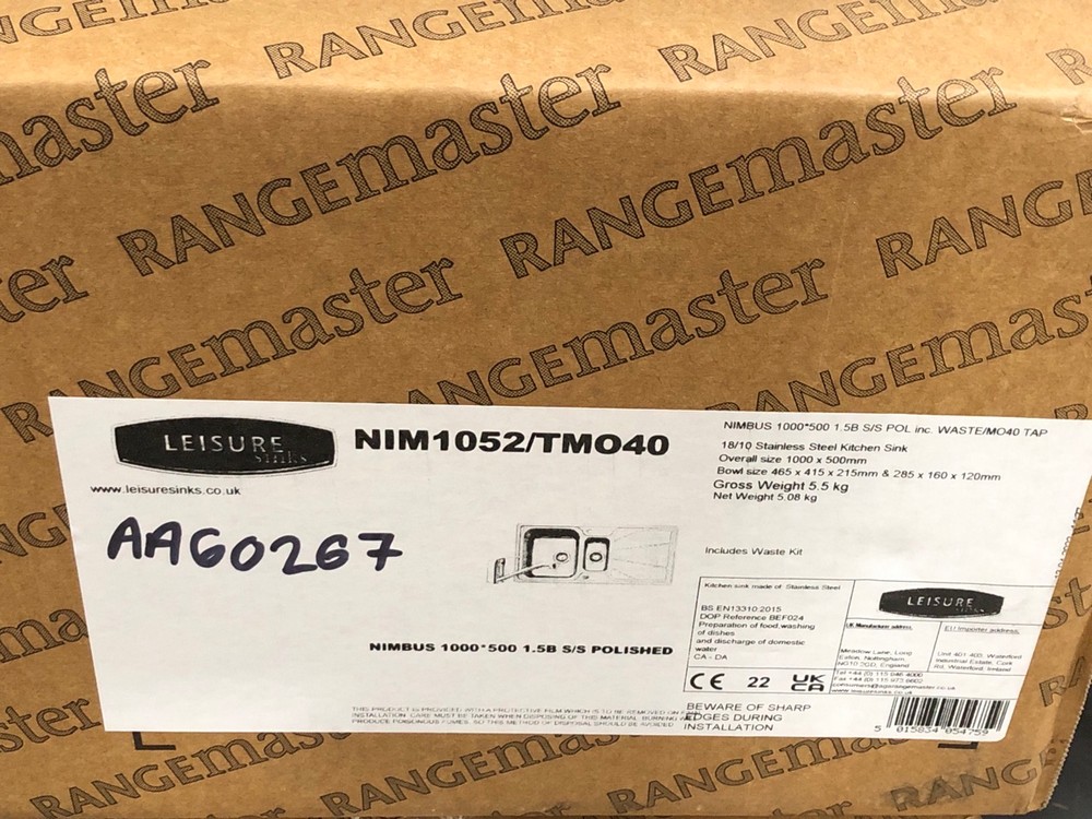 John Pye Auctions - LEISURE SINKS NIMBUS 1.5 BOWL POLISHED STAINLESS STEEL INSET SINK 1000 X ...